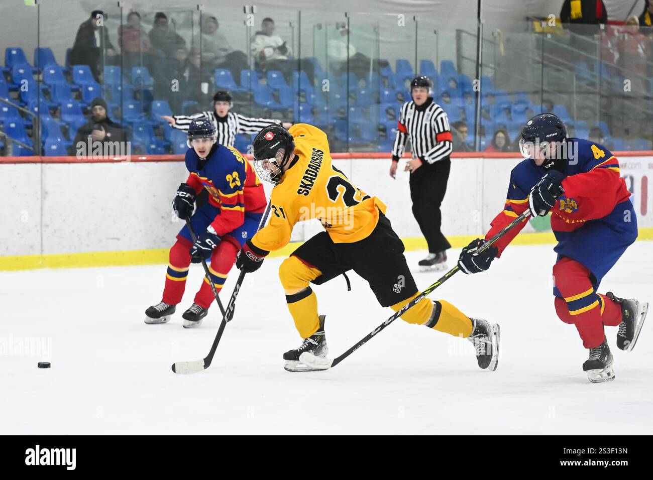Zagreb, Croatia. 09th Jan, 2025. Mykolas Skadauskas of Lithuania skates ...