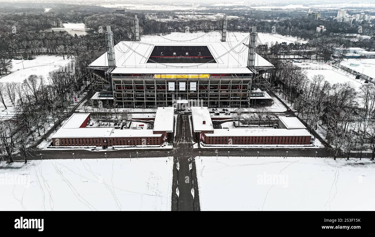 COLOGNE, GERMANY - 9 JANUARY, 2025: Winter, snow and Rhein Energie ...