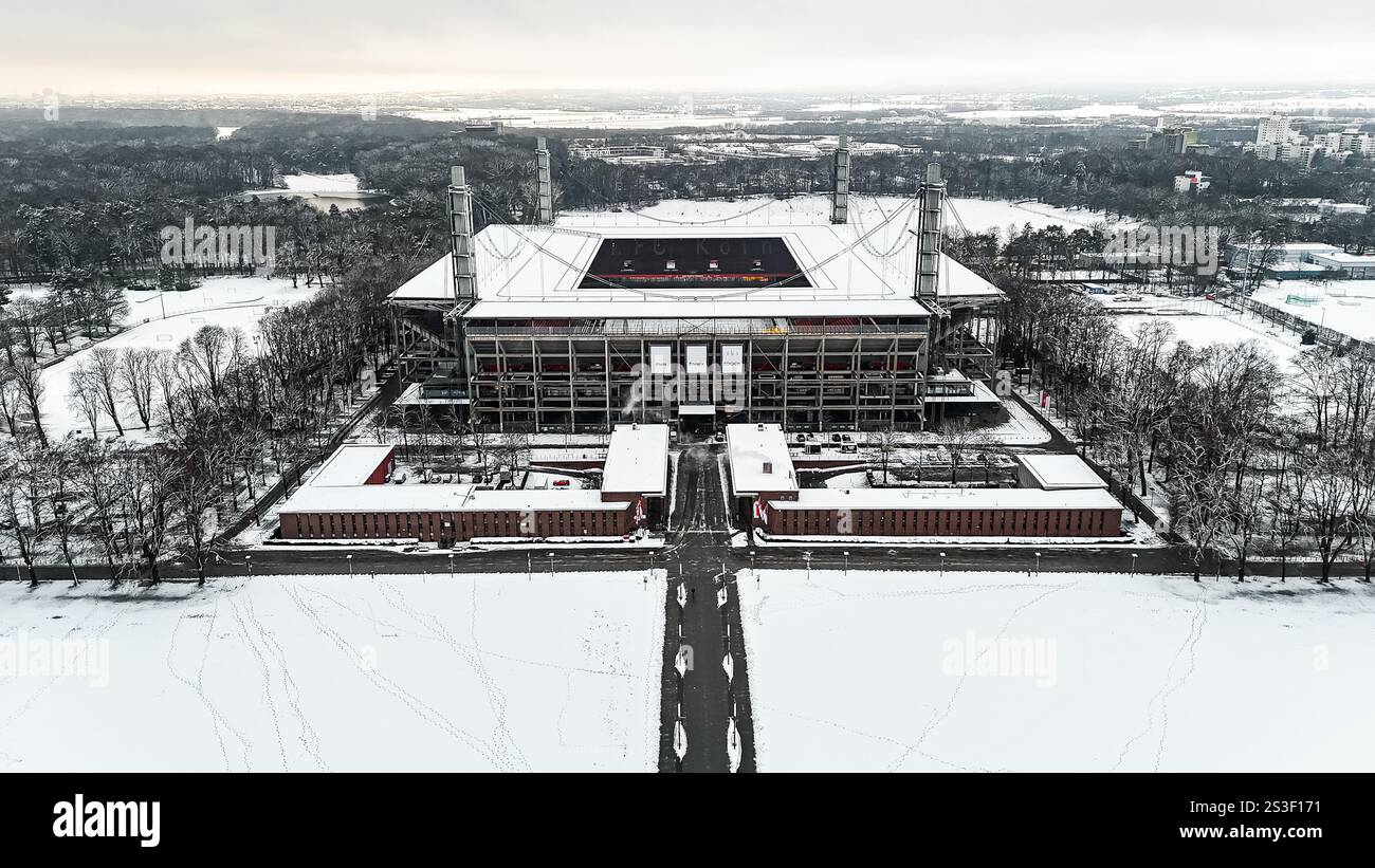 COLOGNE, GERMANY - 9 JANUARY, 2025: Winter, snow and Rhein Energie ...