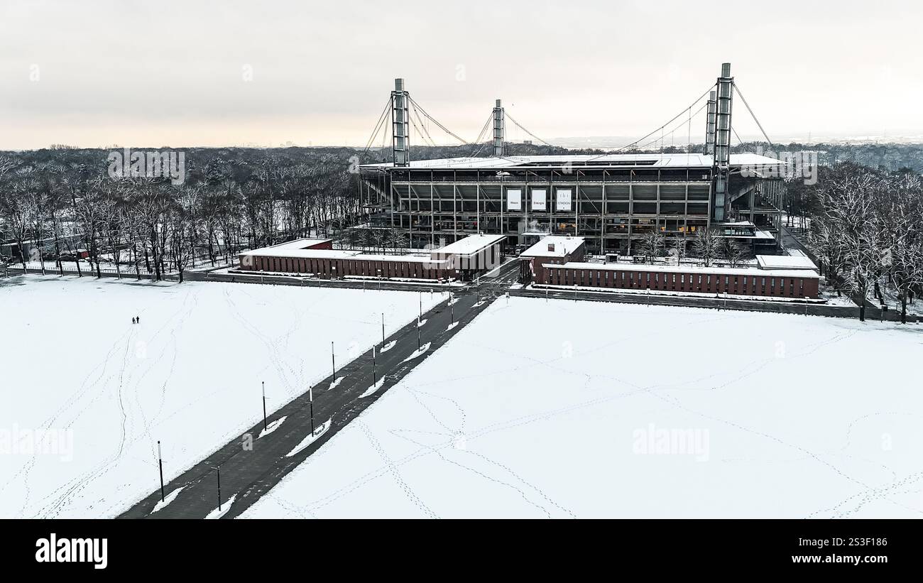 COLOGNE, GERMANY - 9 JANUARY, 2025: Winter, snow and Rhein Energie ...