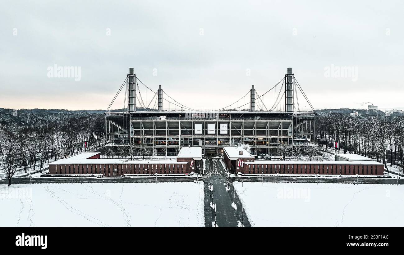 COLOGNE, GERMANY - 9 JANUARY, 2025: Winter, snow and Rhein Energie ...