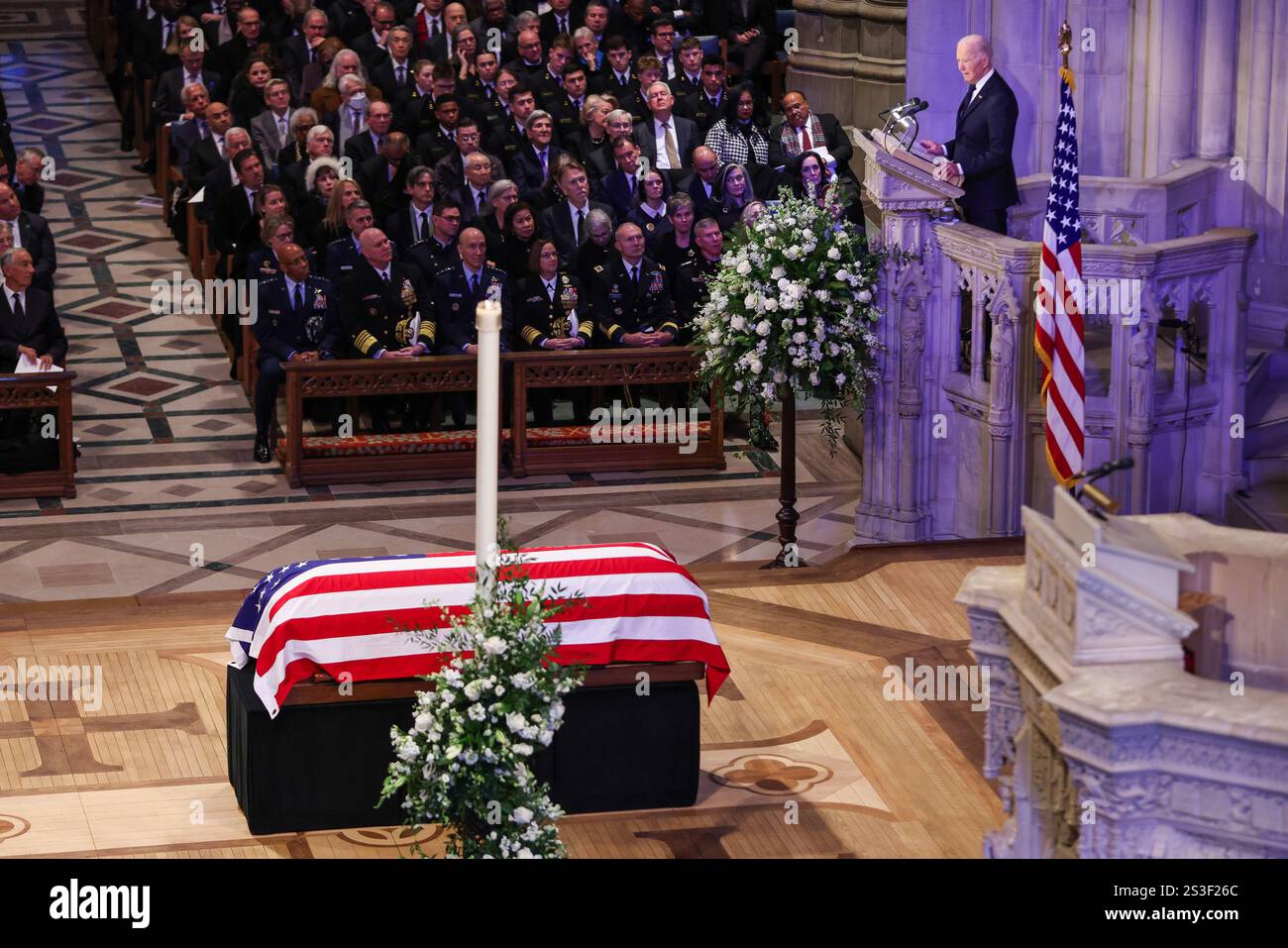 President Joe Biden delivers a eulogy during the state funeral for ...