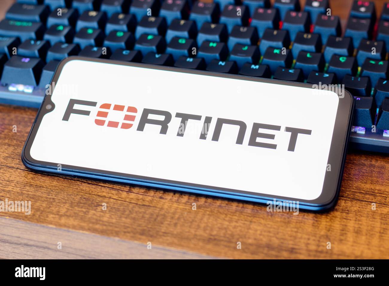 In this photo illustration, the Fortinet logo is seen displayed on a ...
