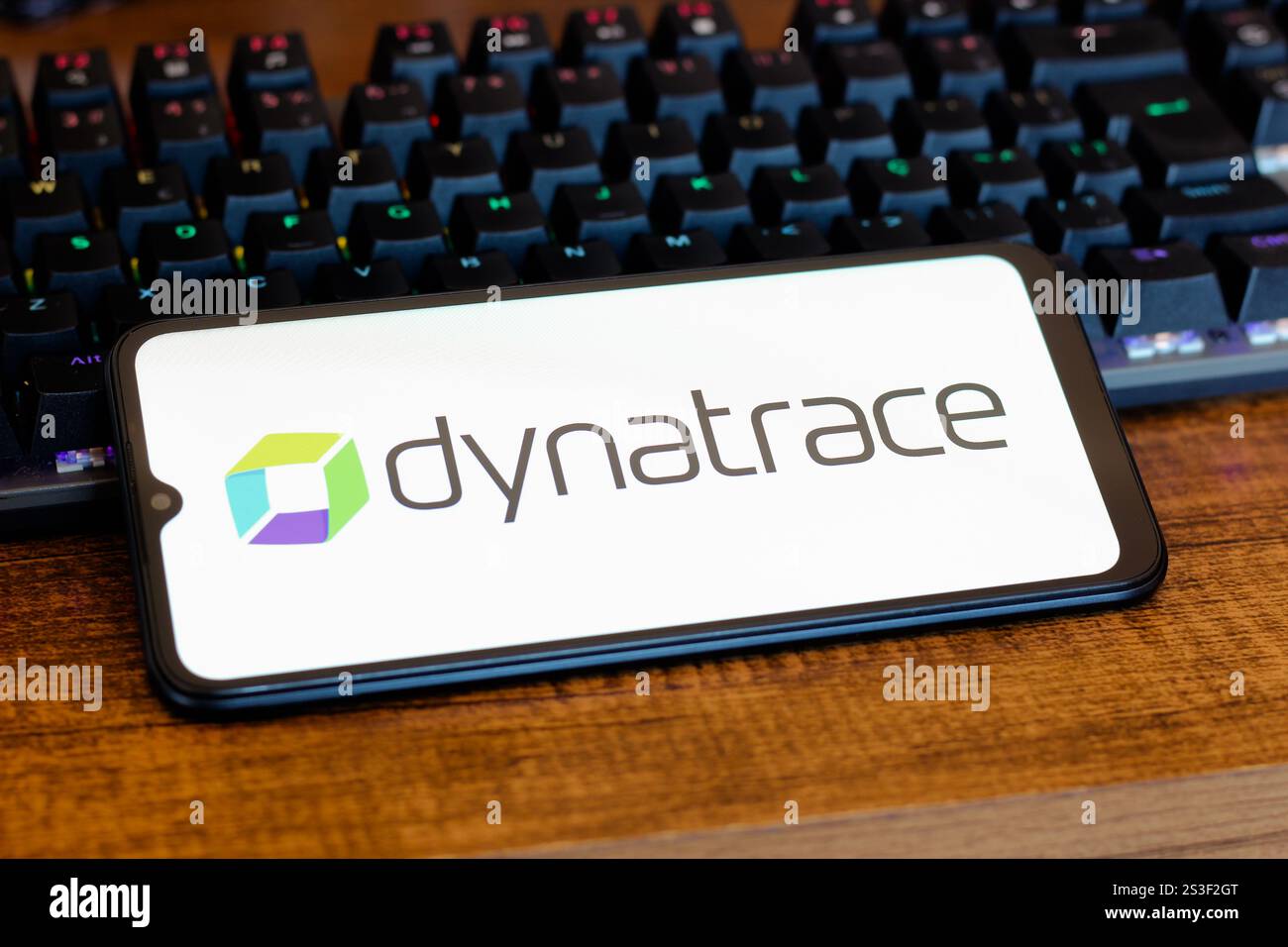 In this photo illustration, the Dynatrace logo is seen displayed on a ...