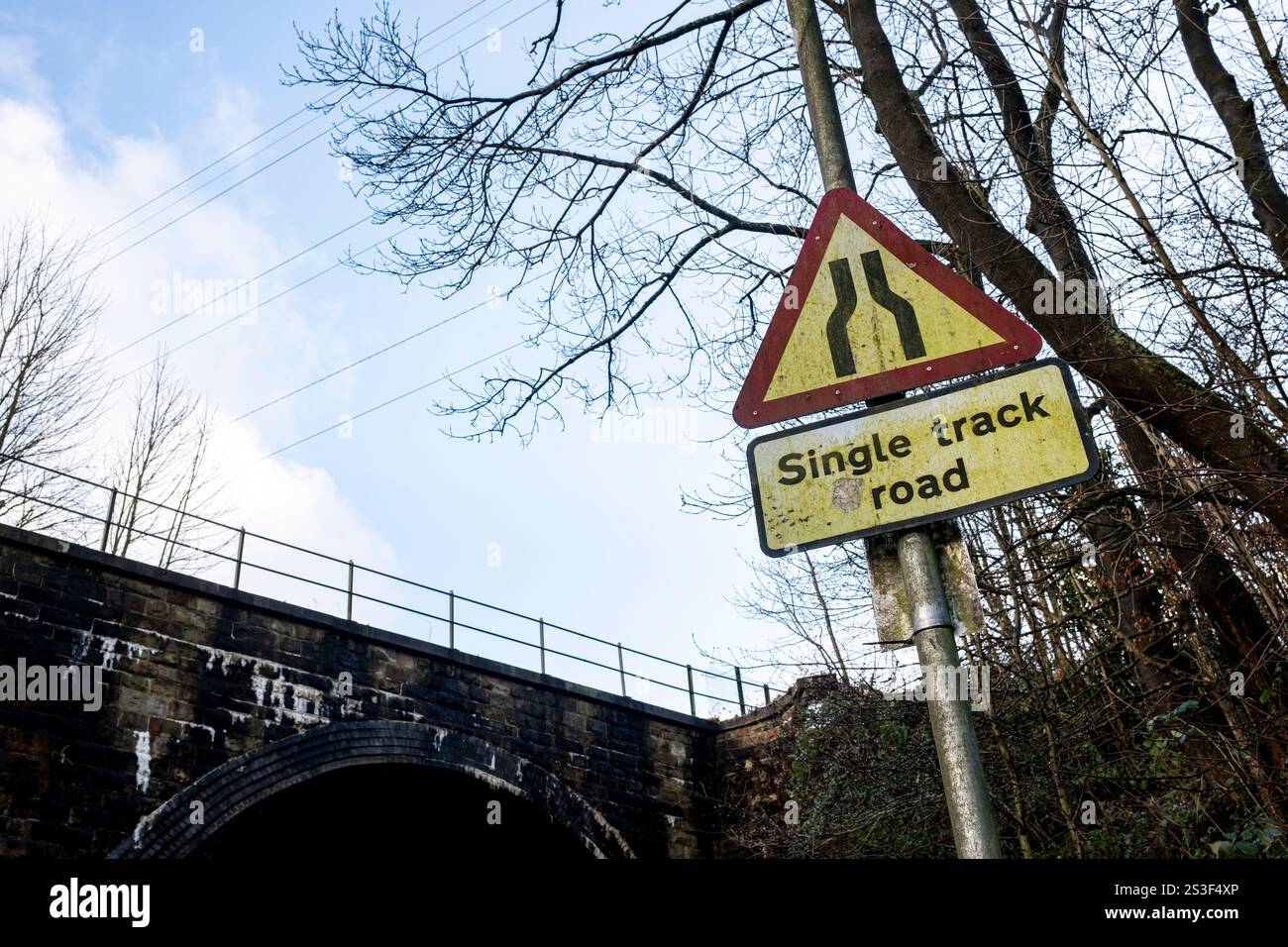 Single Track Road Sign Stock Photo - Alamy