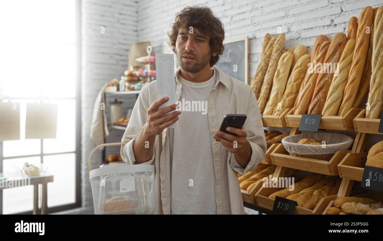 Young man in bakery checking hi-res stock photography and images - Alamy