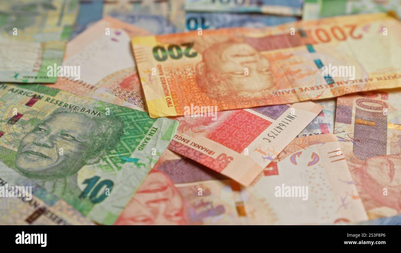 South african banknotes featuring nelson mandela, various denominations ...