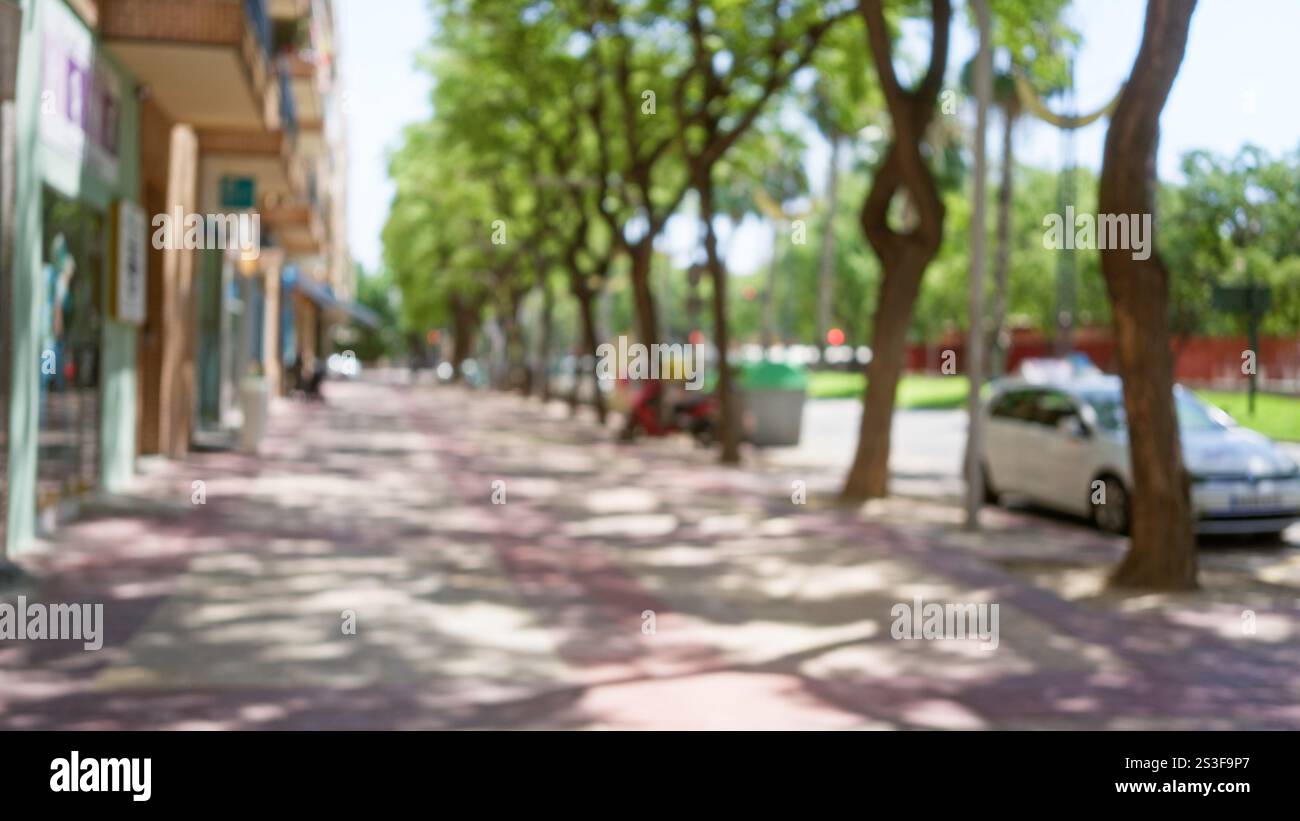 Urban street with blurred background showcasing trees, cars, and ...