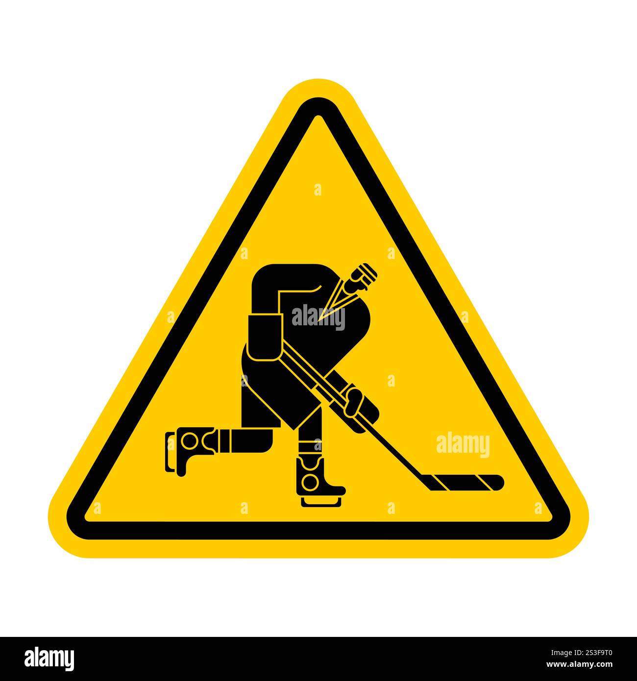 Attention hockey sign. Caution hockey player. Yellow triangular road ...