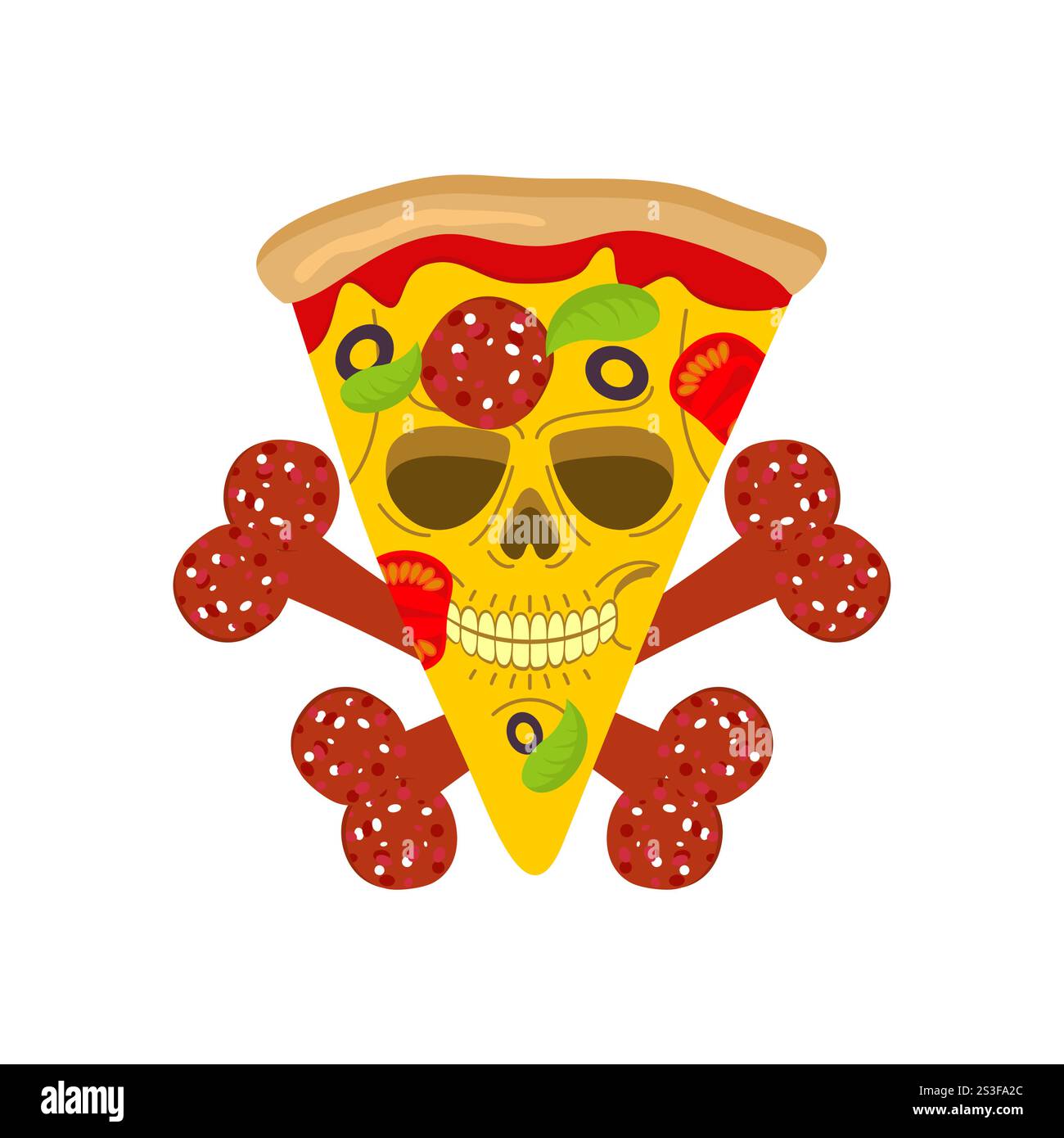 Skull pizza. Skeleton head pizza slice. Concept harmful fast food Stock ...