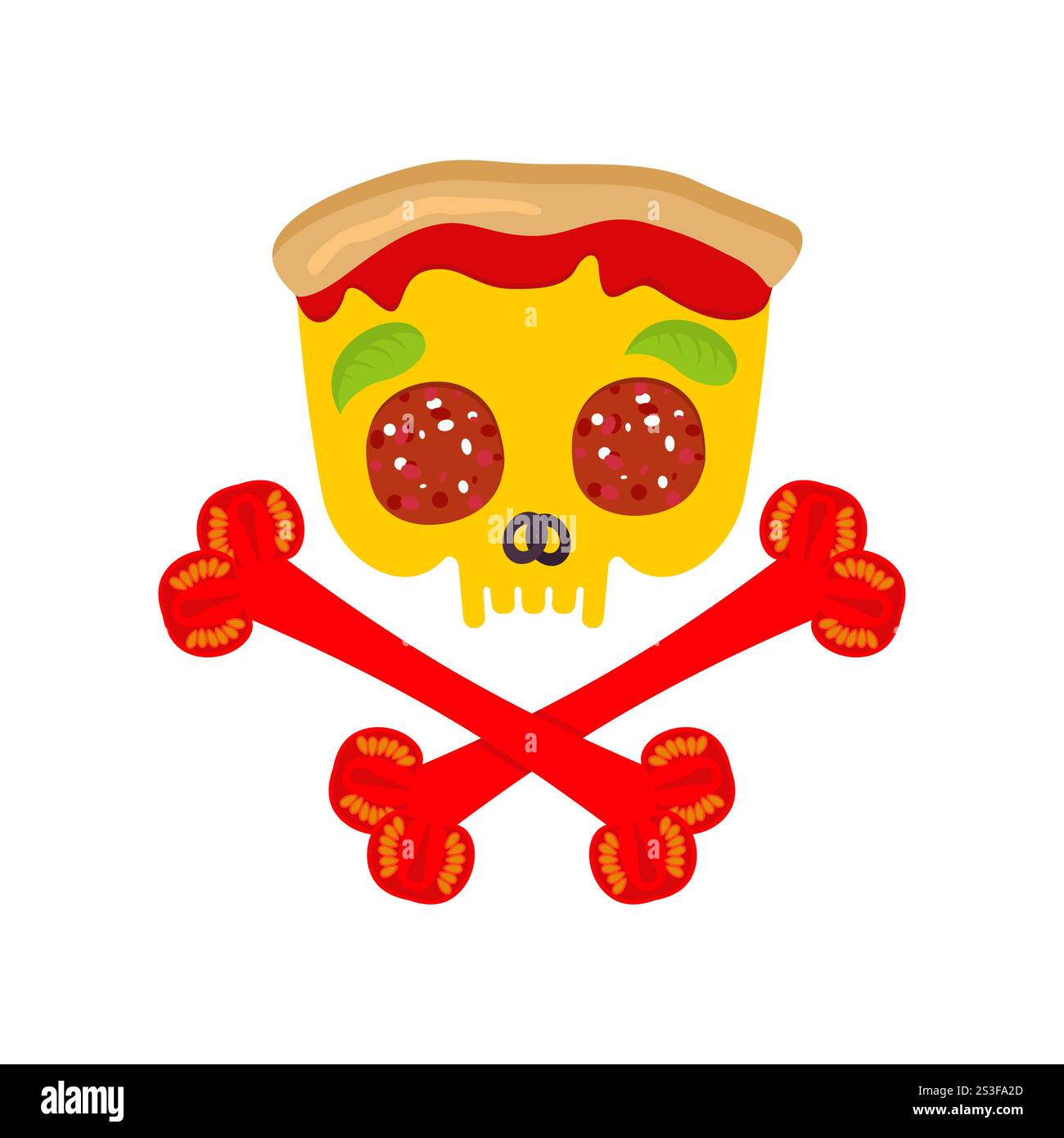 Skull pizza. Skeleton head pizza slice. Concept harmful fast food Stock ...