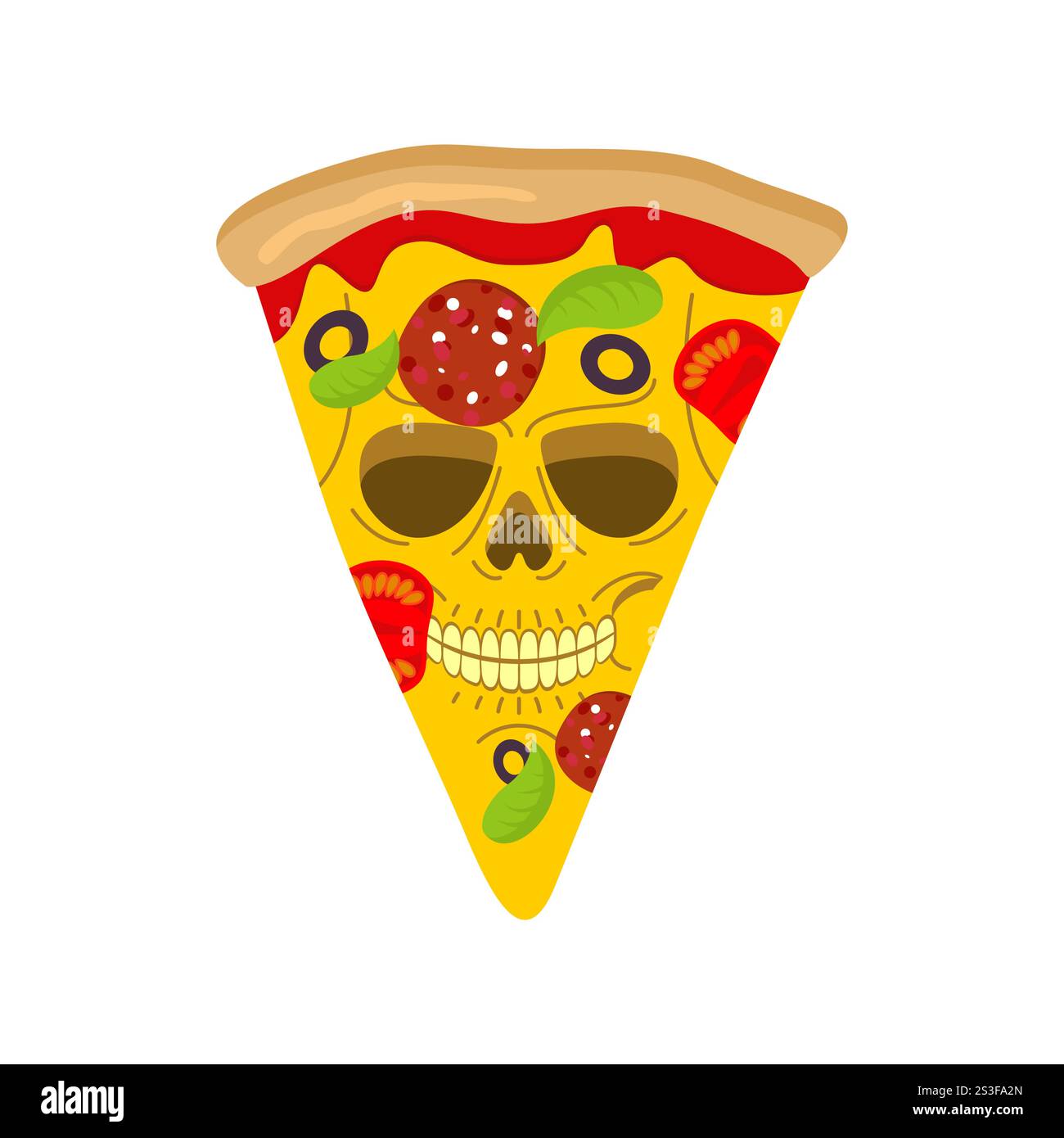 Skull pizza. Skeleton head pizza slice. Concept harmful fast food Stock ...