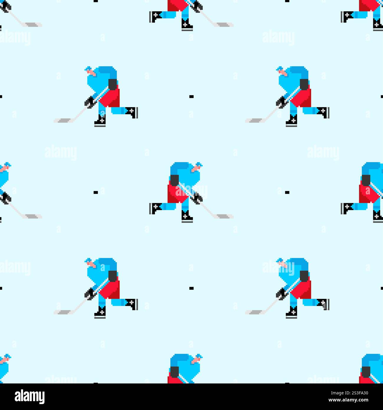 Hockey player pixel art pattern seamless. 8 bit ice hockey background ...