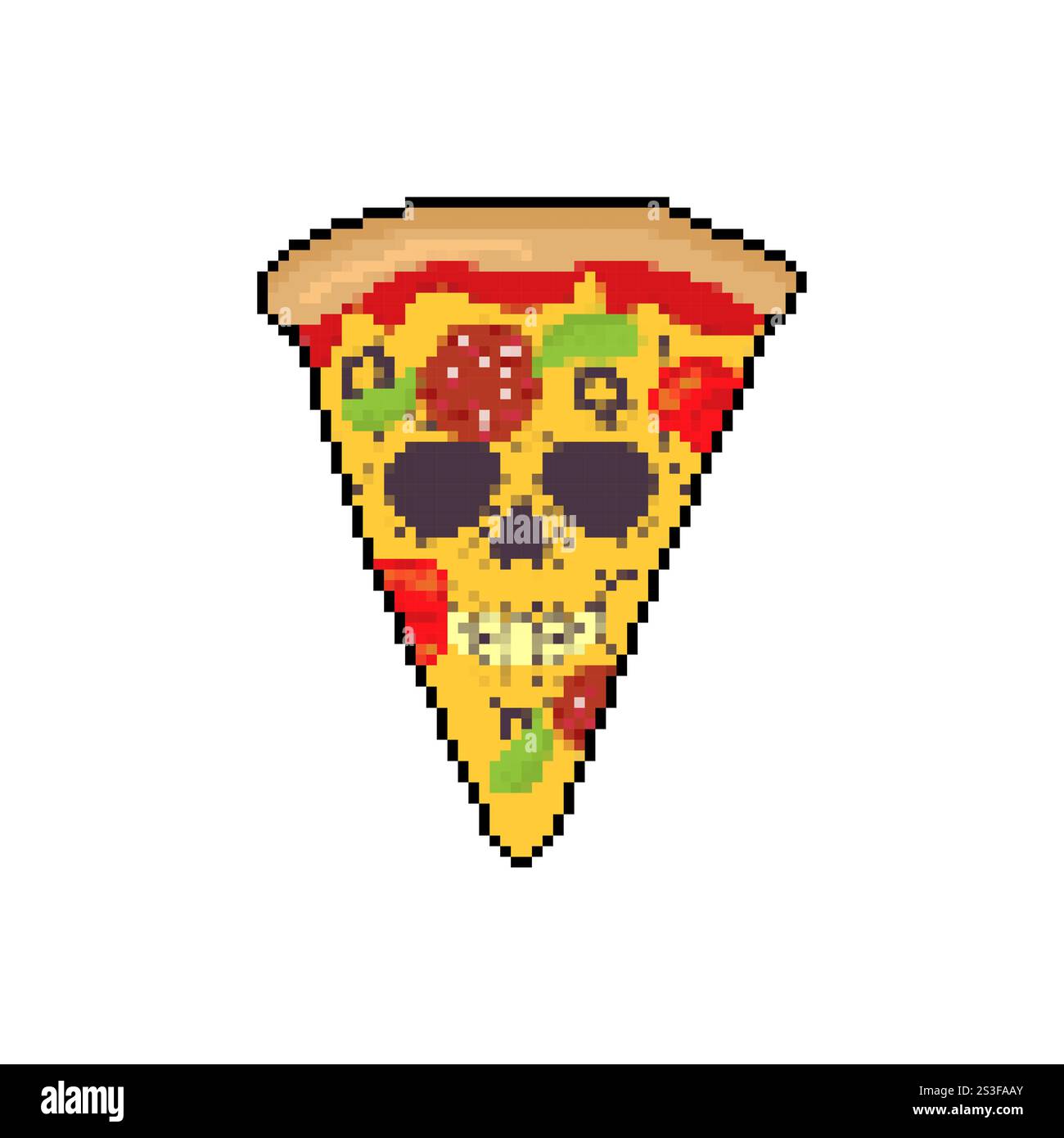 Skull pizza pixel art. 8 bit Skeleton head pizza slice Stock Vector ...