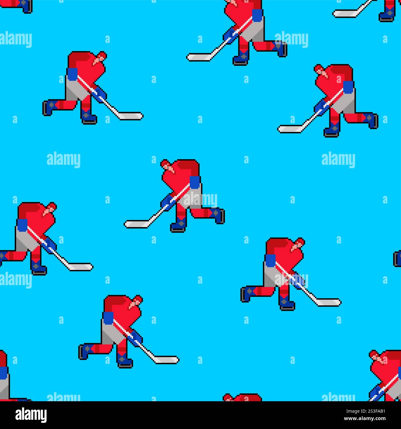 Hockey player pixel art pattern seamless. 8 bit ice hockey background ...