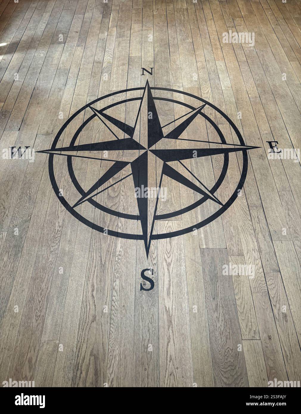 wind rose on the wooden floor of a ship Stock Photo - Alamy