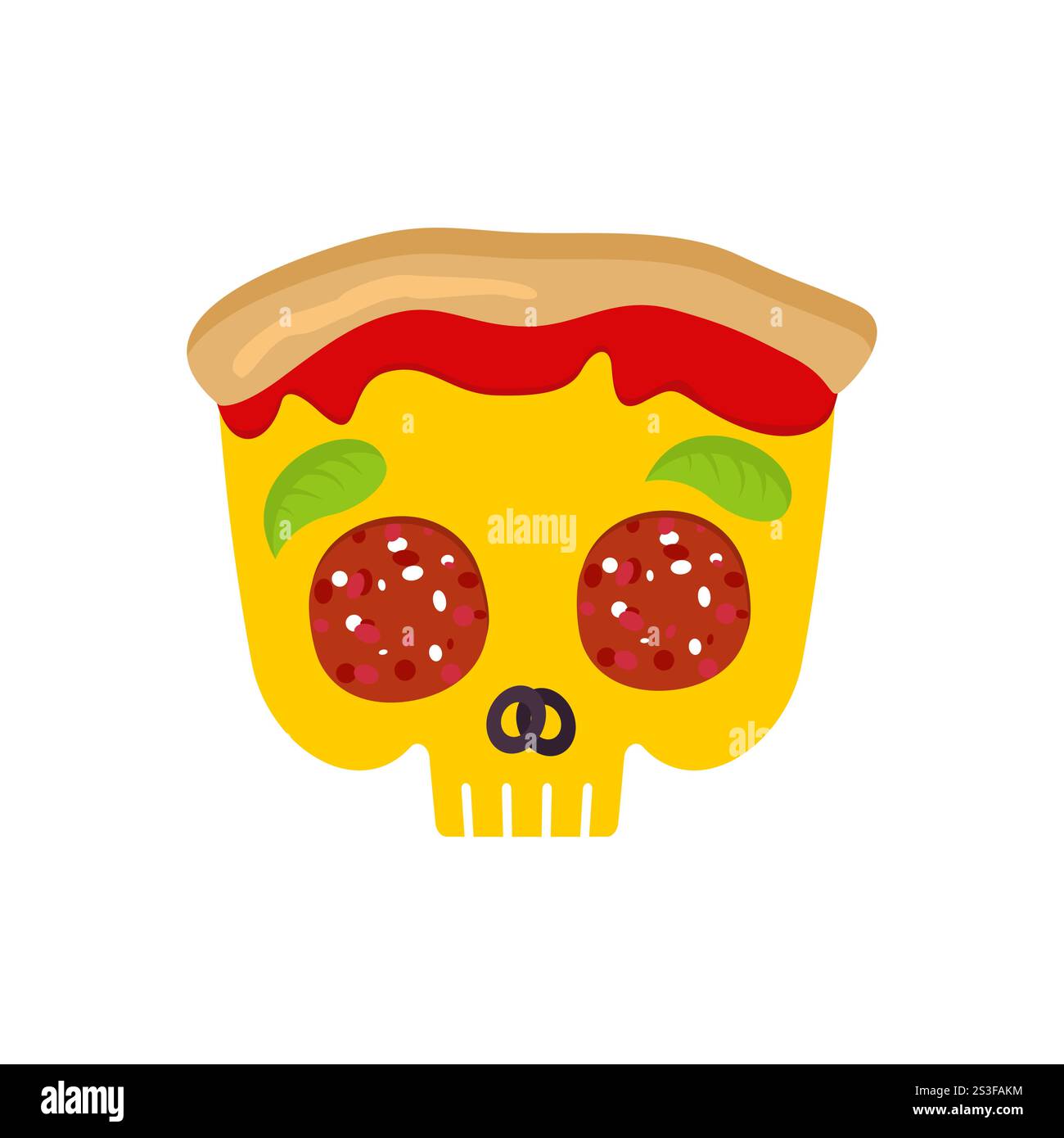 Skull pizza. Skeleton head pizza slice. Concept harmful fast food Stock ...
