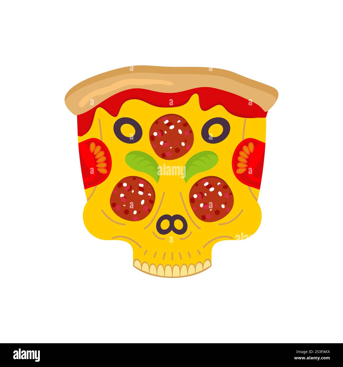 Skull pizza. Skeleton head pizza slice. Concept harmful fast food Stock ...