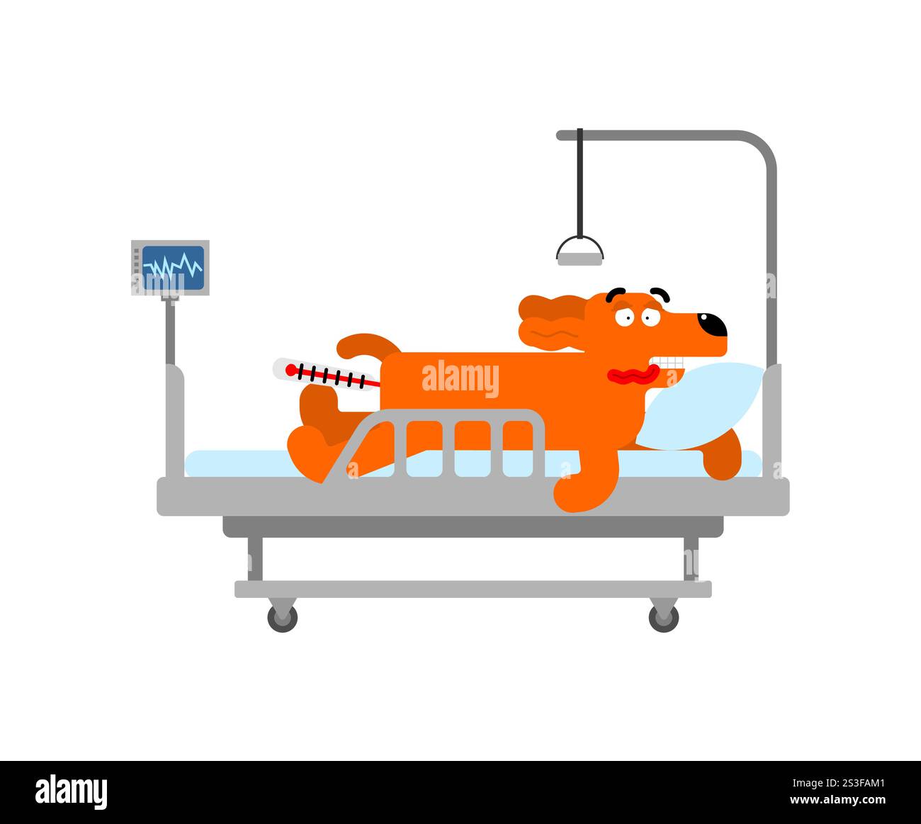 Dog on medical bed, measuring temperature. Conceptual illustration by ...