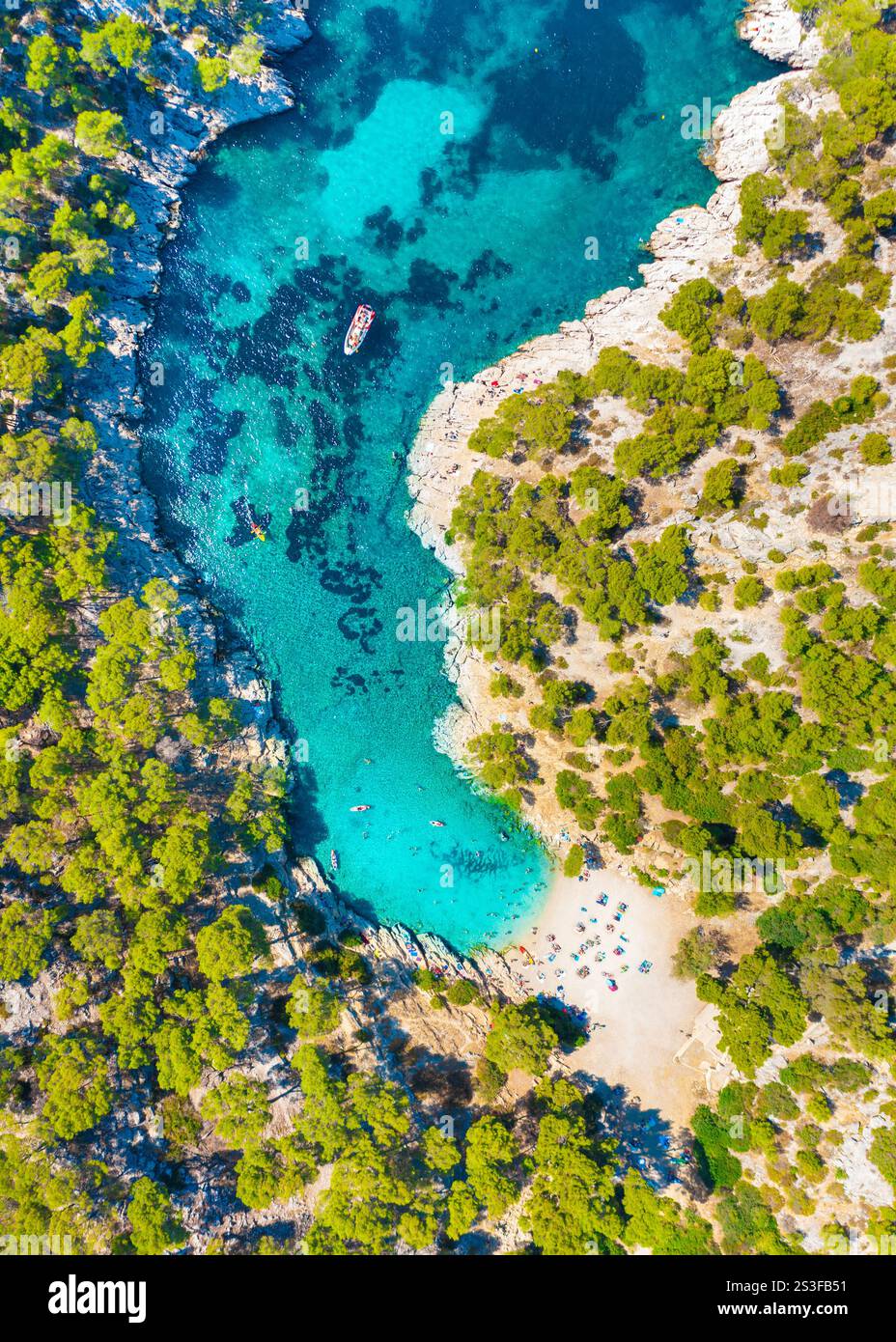 Aerial view of Calanques National Park near Cassis fishing village ...