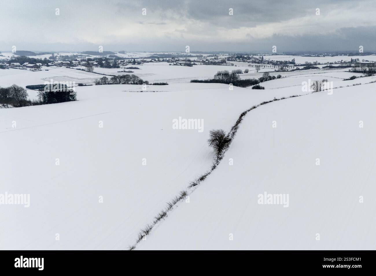 A landscape with snow as Belgium is having snowy winter weather today ...