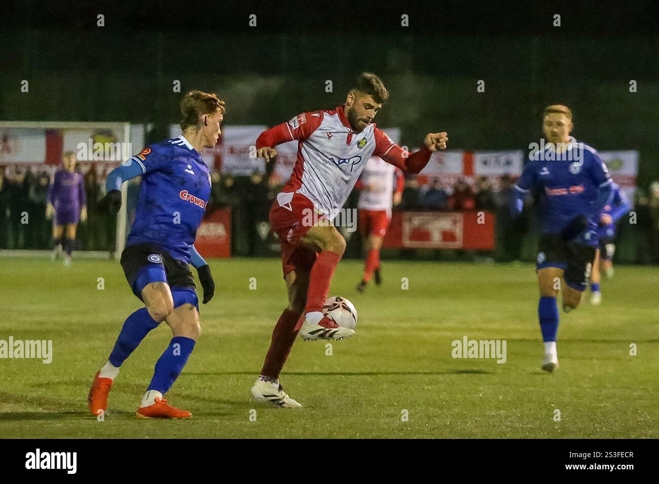 Michael Fowler of Stockton Town and Kyle Ferguson of Rochdale in action ...