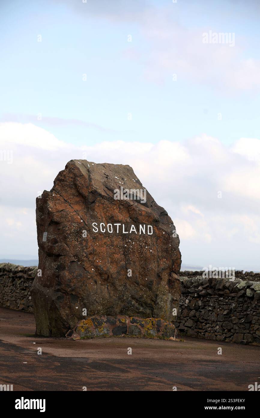 General views of the main road border between England and Scotland in ...