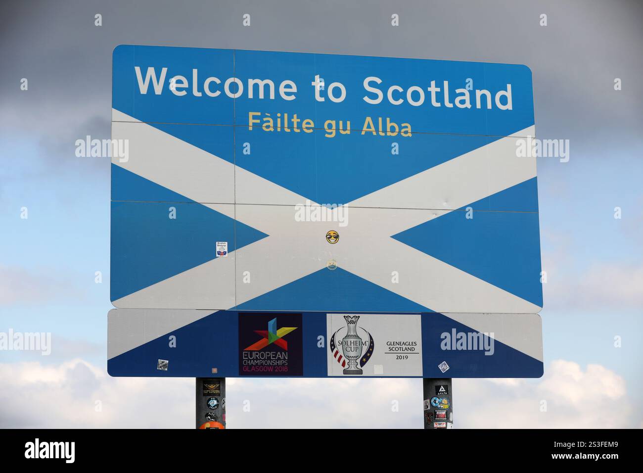 General views of the main road border between England and Scotland in ...