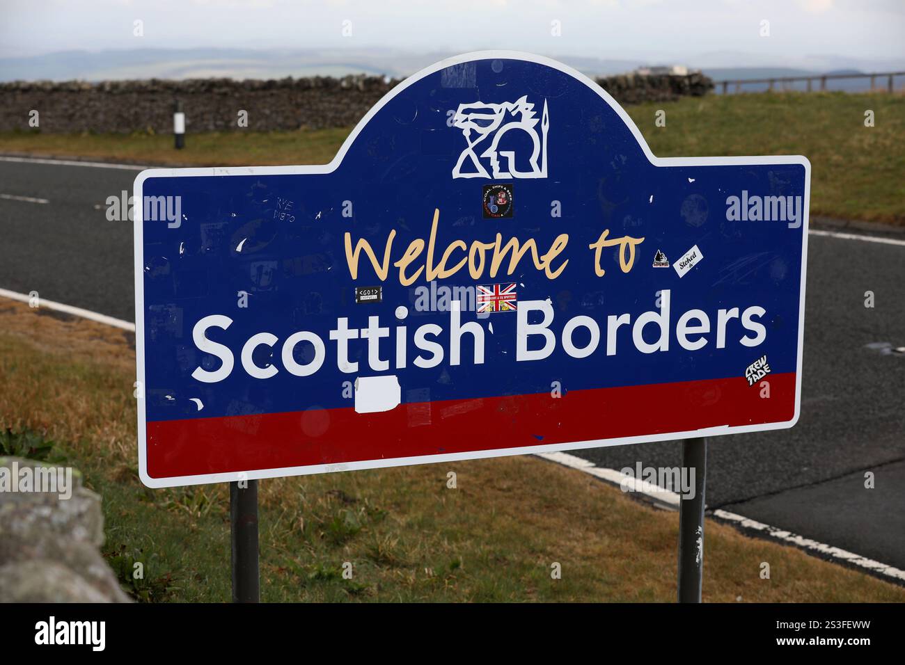 General views of the main road border between England and Scotland in ...