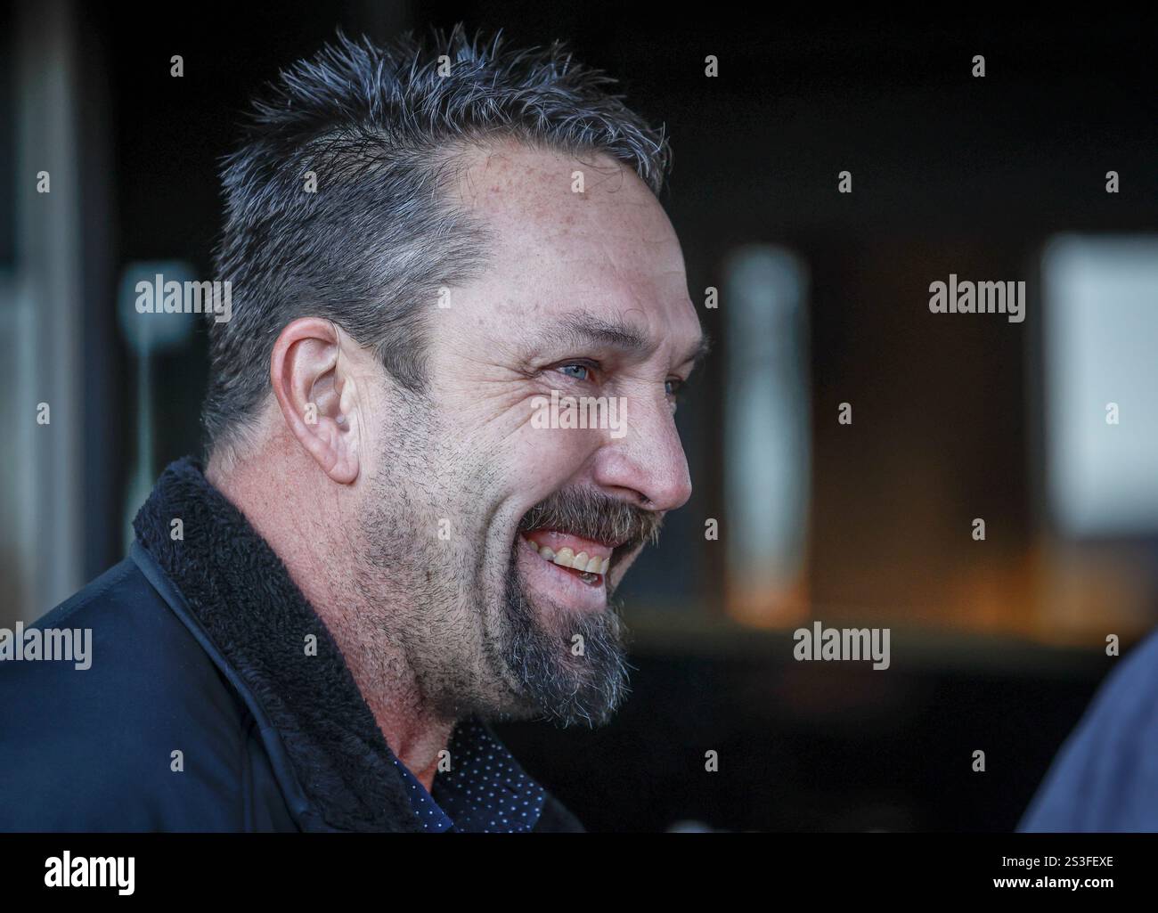 Lethbridge, Canada. 09th Jan, 2025. Alex Van Herk speaks to a friend as ...