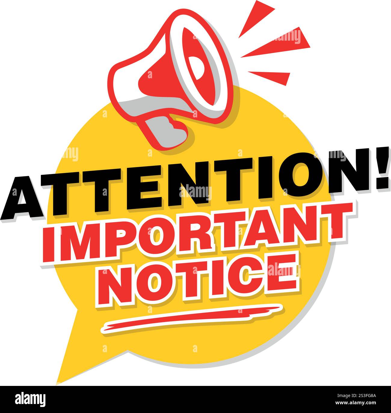 Attention, important message on yellow circle with megaphone. Vector on ...