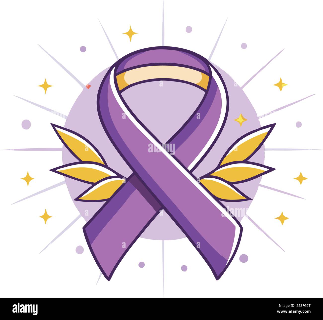Simple and elegant purple cancer awareness ribbon with star accents and ...