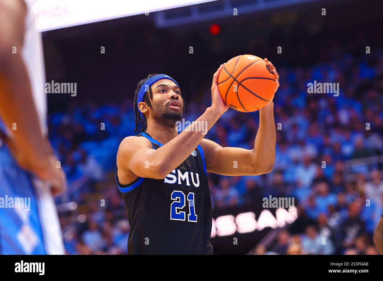 January 7, 2025: SMU junior Yohan Traore (21) shooting free-throw. NCAA basketball game between ...
