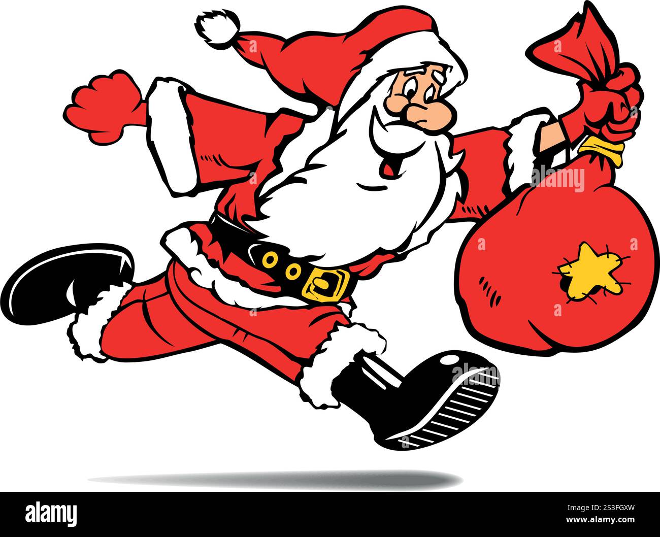 Running fast Santa Claus with giving bag. Character for New Year card ...