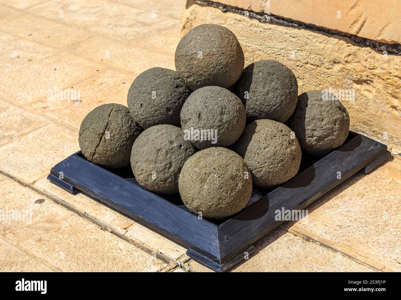 Historic cannonballs at the Saluting battery, Valletta, Malta Stock ...