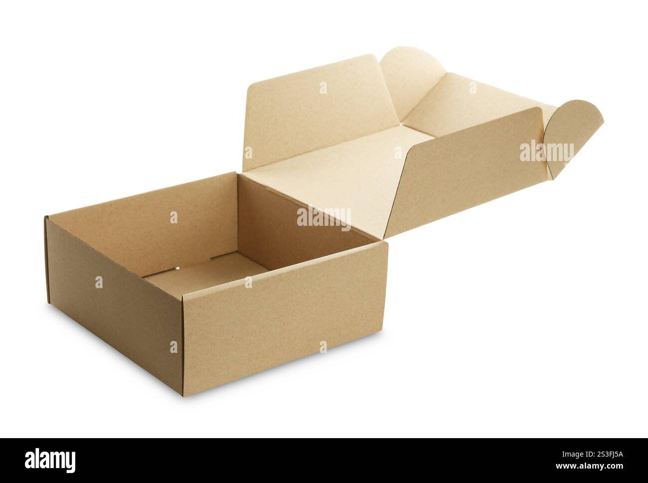 Open empty cardboard box isolated on white. Mockup for design Stock ...