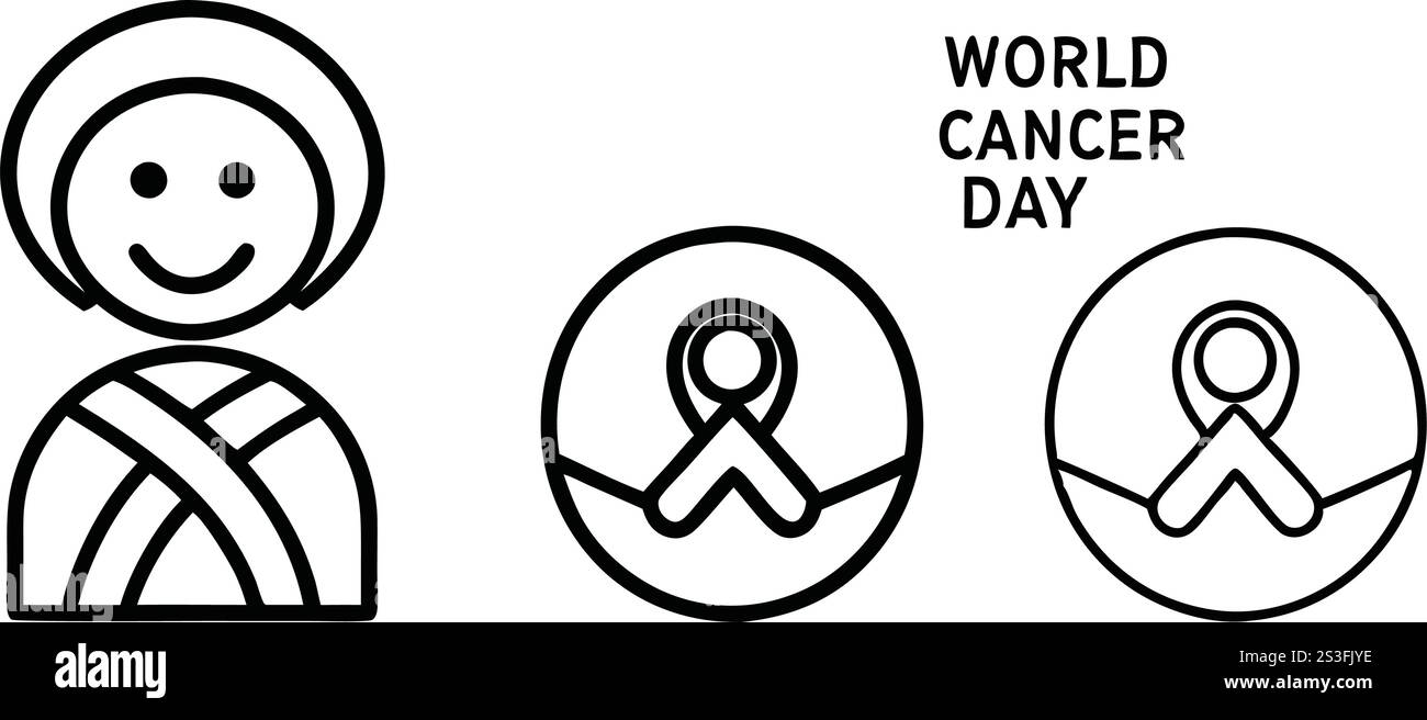 Diverse collection of cancer awareness line art icons, featuring ...