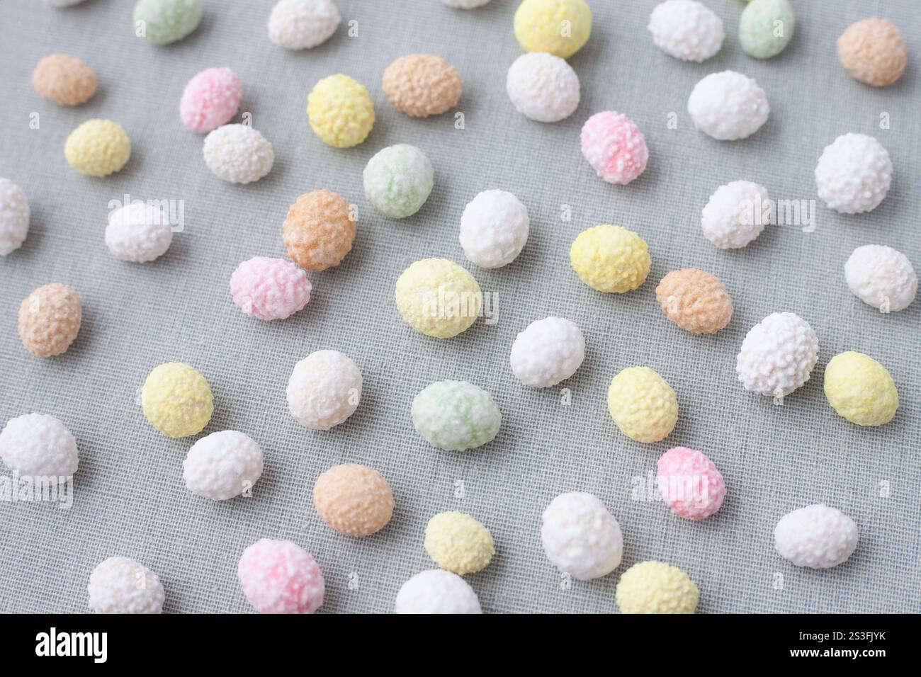 colorful roasted beans covered with sugar coating spread on table Stock ...
