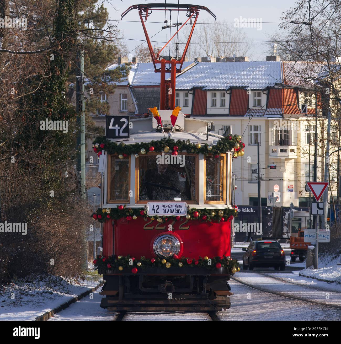 Prague, Czech Republic - January 4th, 2025: Historical tram line number ...