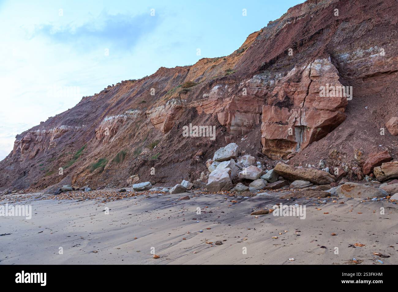 Collapsing cliff at Brightstone beach, Isle of Wight, UK Stock Photo ...