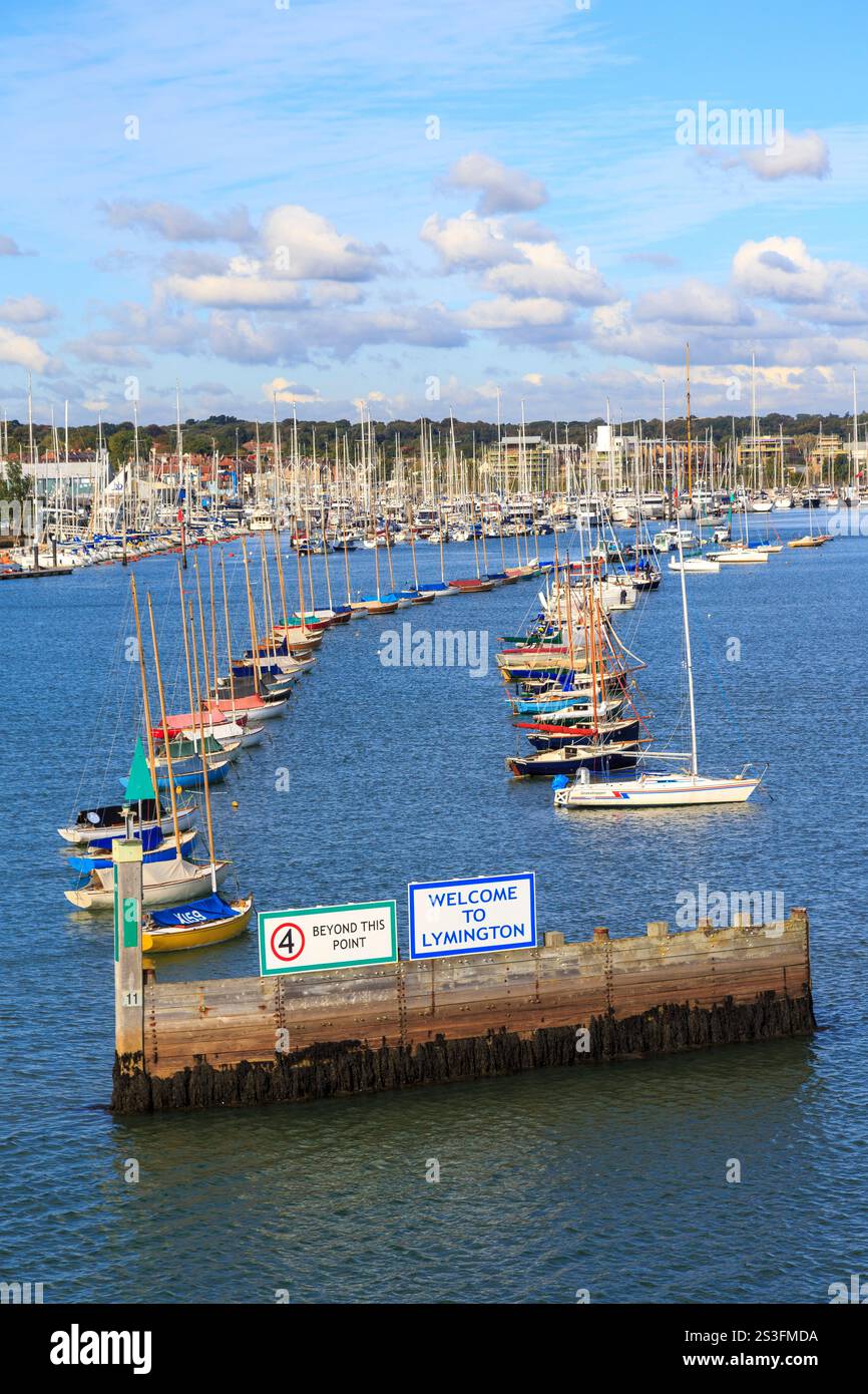 Welcome sign on entrance to marina, Lymington, England, UK Stock Photo ...
