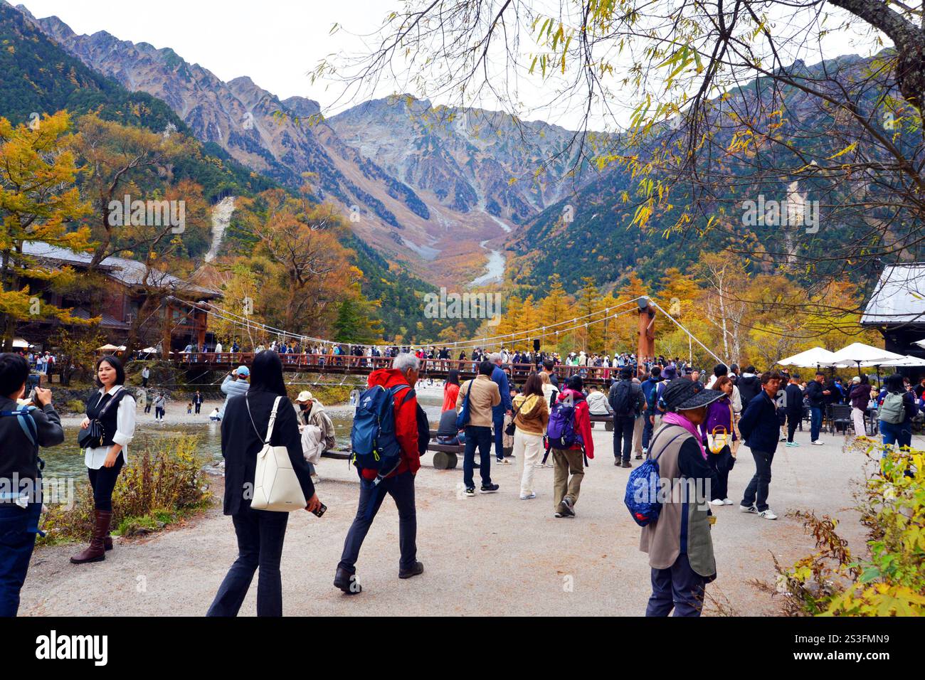 Kamikochi National Park, Matsumoto Japanese Alps, Japan. Crowds are drawn to the beauty of the ...