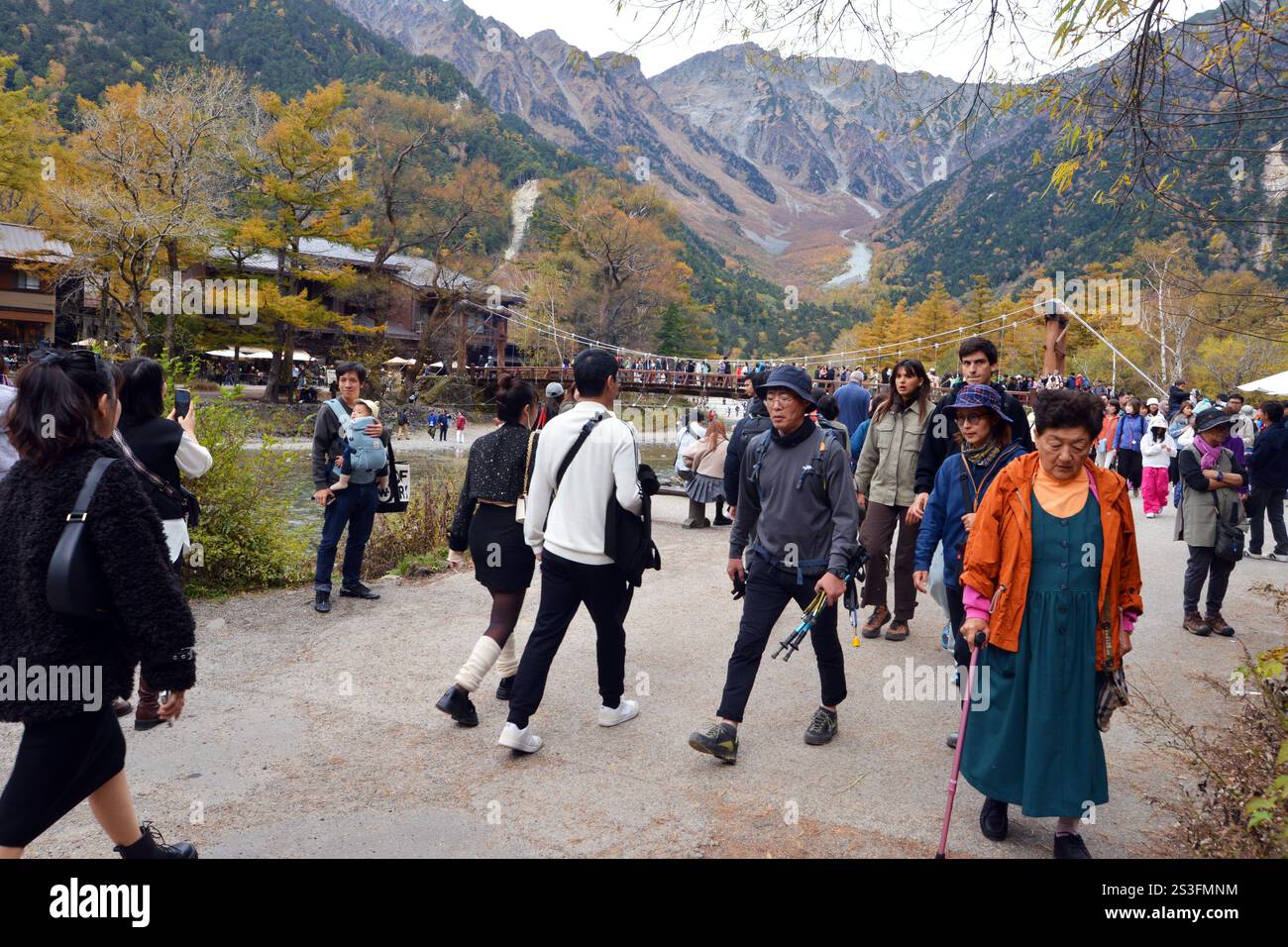 Kamikochi National Park, Matsumoto Japanese Alps, Japan. Crowds are drawn to the beauty of the ...