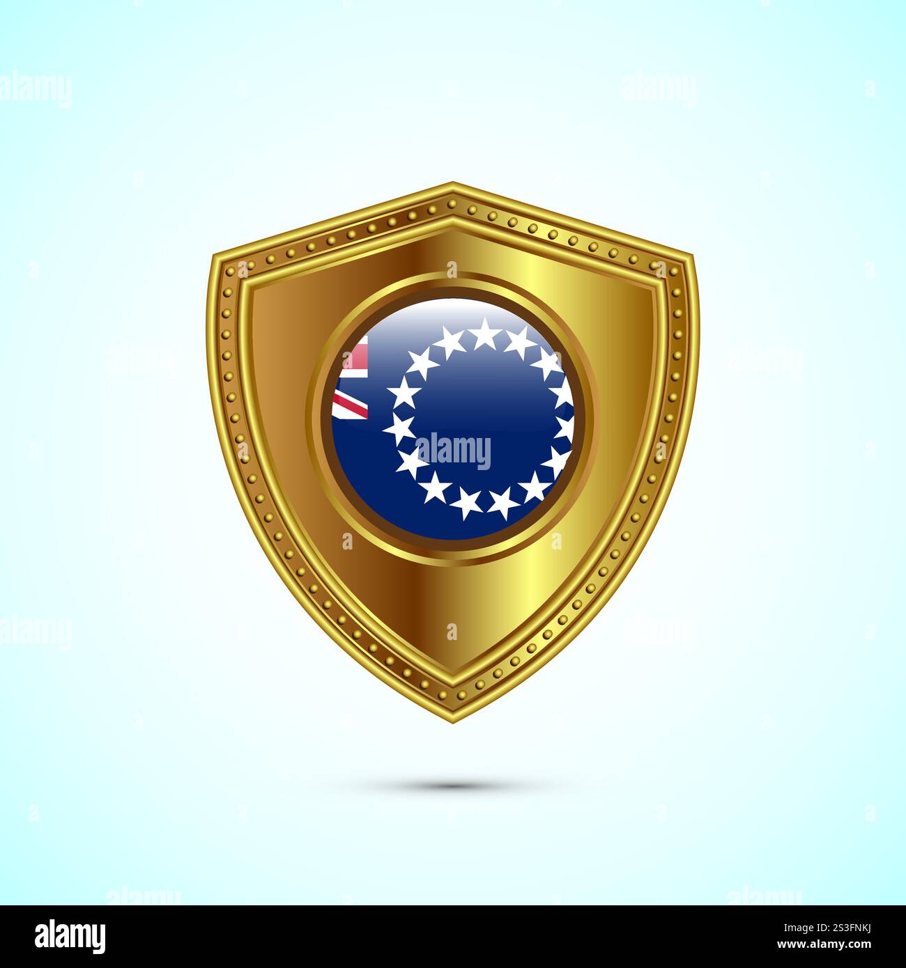 Rounded flag of Cook Islands with glossy gold shield Stock Vector Image ...