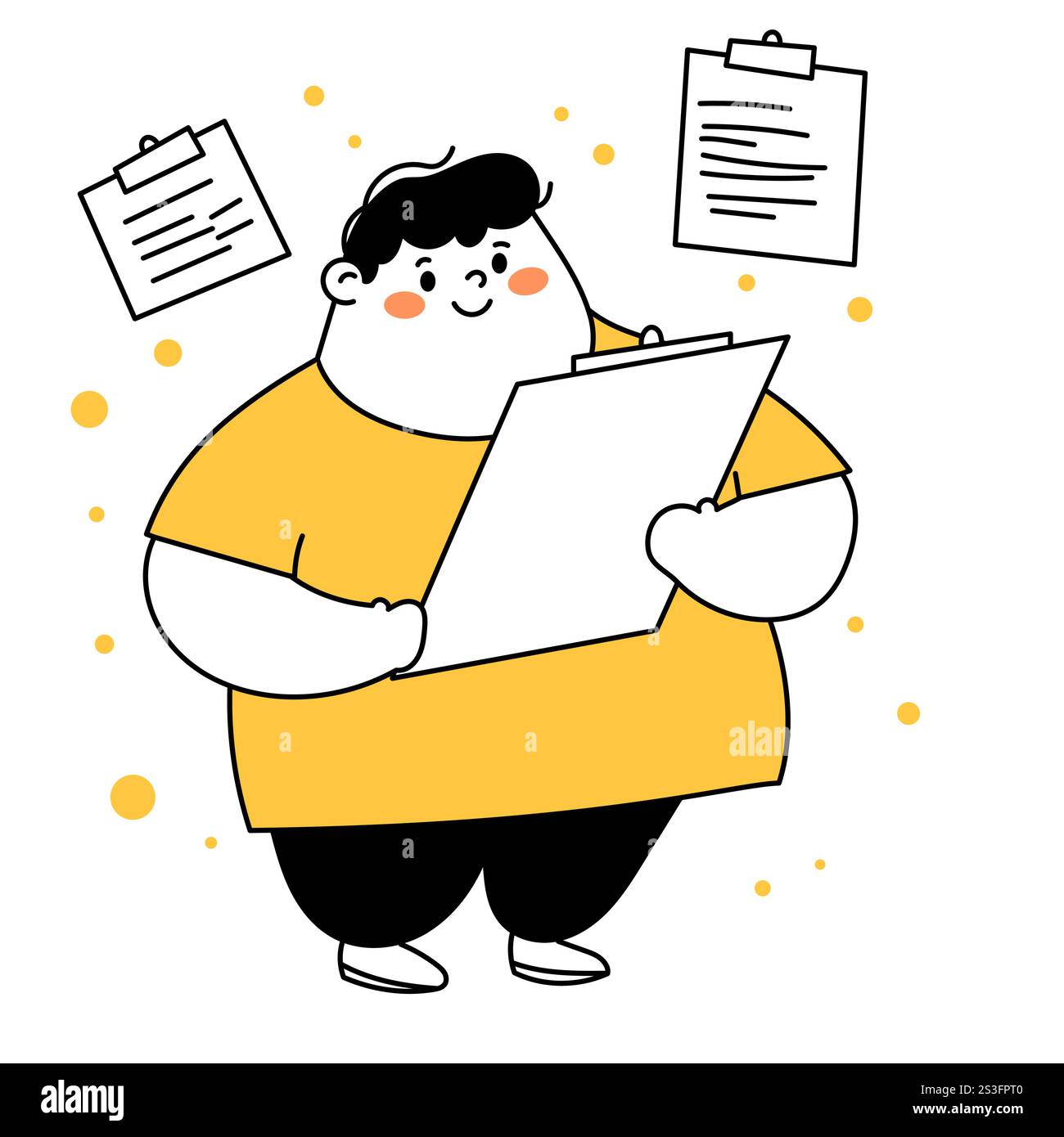 Cute cartoon man with notes. People make task and process document ...