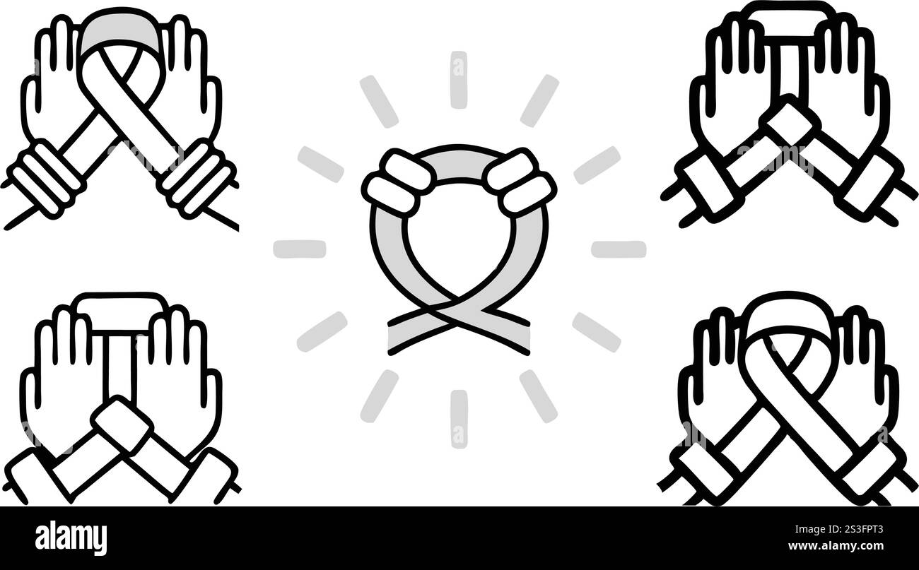 Collection of vector icons showcasing cancer support, awareness ribbons ...