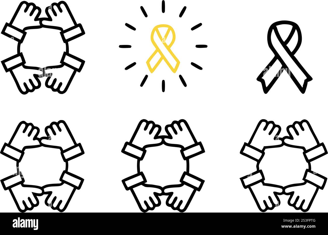 Minimalistic hand and ribbon symbols representing hope, unity, and ...