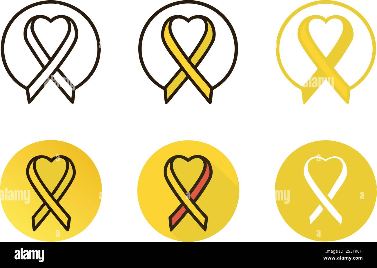 Minimalist illustrations of heart shaped ribbons for cancer prevention ...