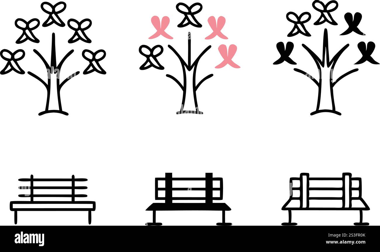 Cancer awareness tree designs with ribbons in minimal line art, perfect ...
