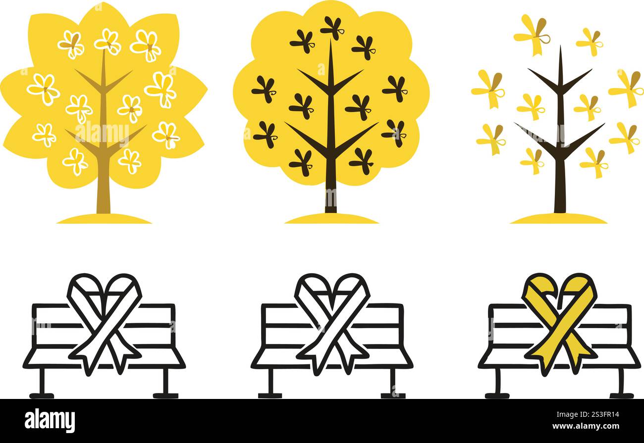 Tree and ribbon icons in clean line art design for healthcare and ...